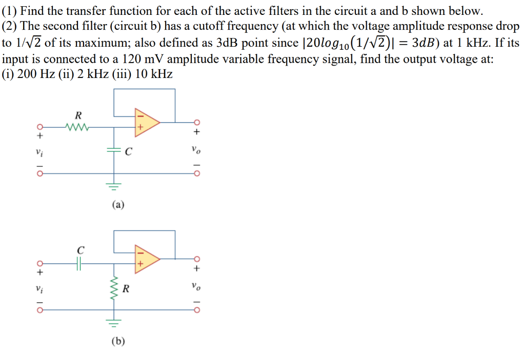 Solved (1) Find the transfer function for each of the active | Chegg.com