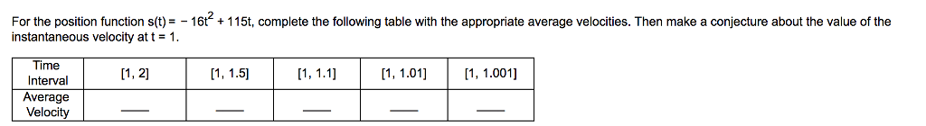 Solved For the position function s(t) =-16t + 115t, complete | Chegg.com