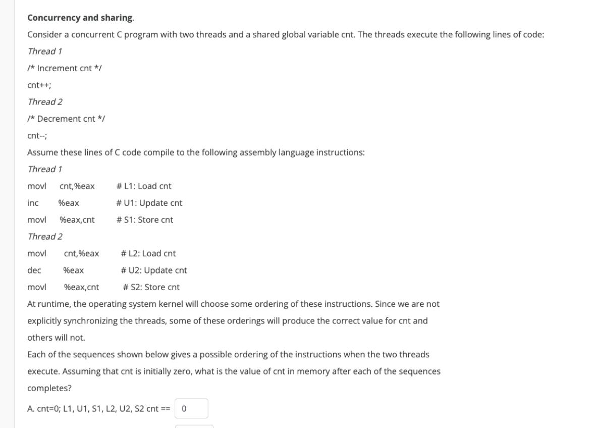 Solved Concurrency And Sharing Consider A Concurrent C