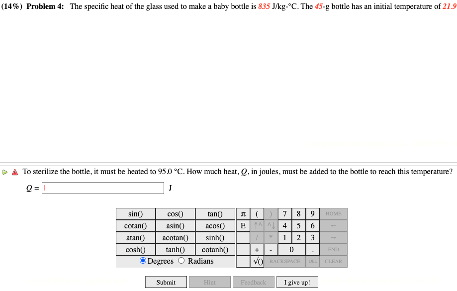 Solved (14\%) Problem 4: The specific heat of the glass used | Chegg.com
