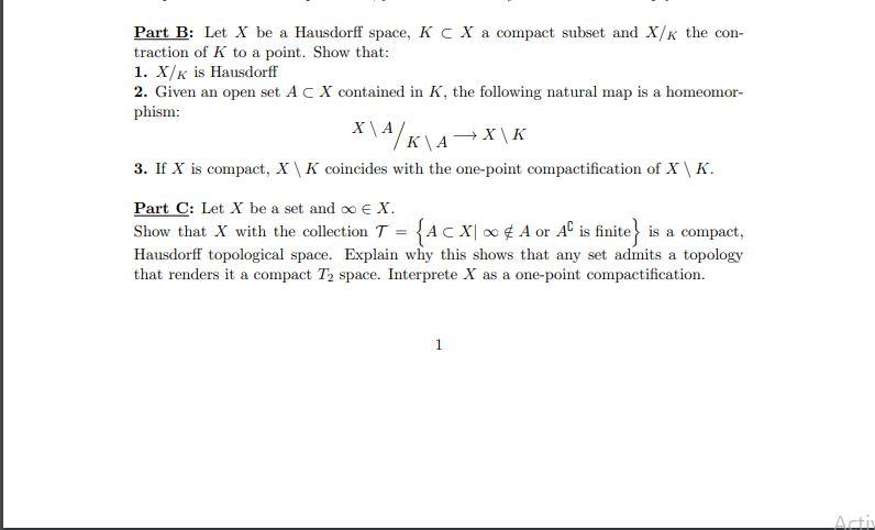 Part B: Let X be a Hausdorff space, K CX a compact | Chegg.com