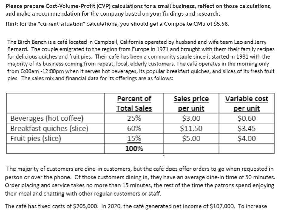 Solved Please prepare Cost-Volume-Profit (CVP) calculations | Chegg.com