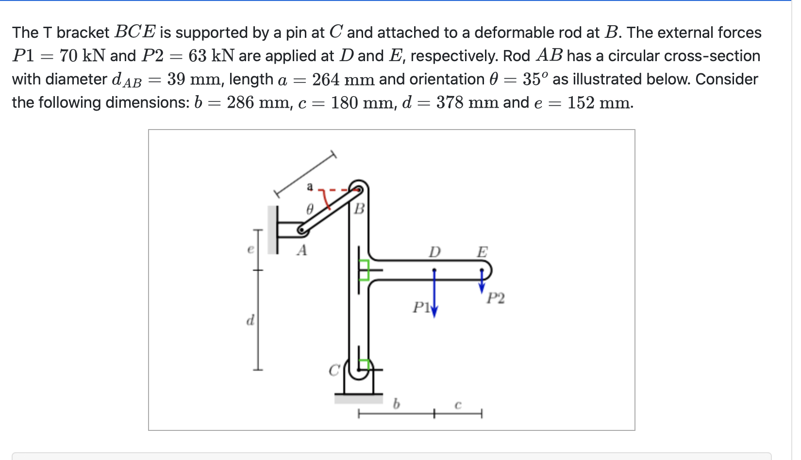 Solved The T bracket BCE is supported by a pin at C and | Chegg.com