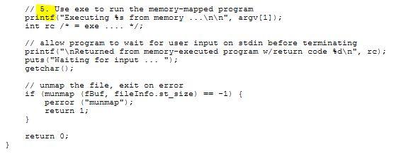 Solved // 5. Use exe to run the memory-mapped program printf | Chegg.com