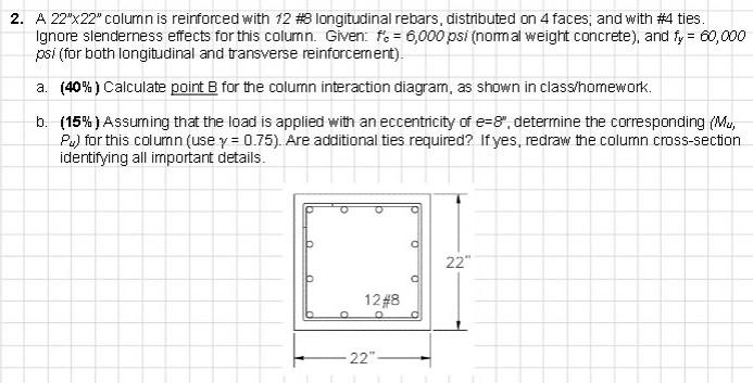 Solved 2. A 22"x22" column is reinforced with 12 #3 | Chegg.com