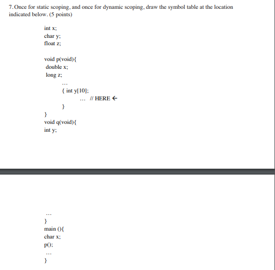 Solved 7. Once for static scoping, and once for dynamic | Chegg.com