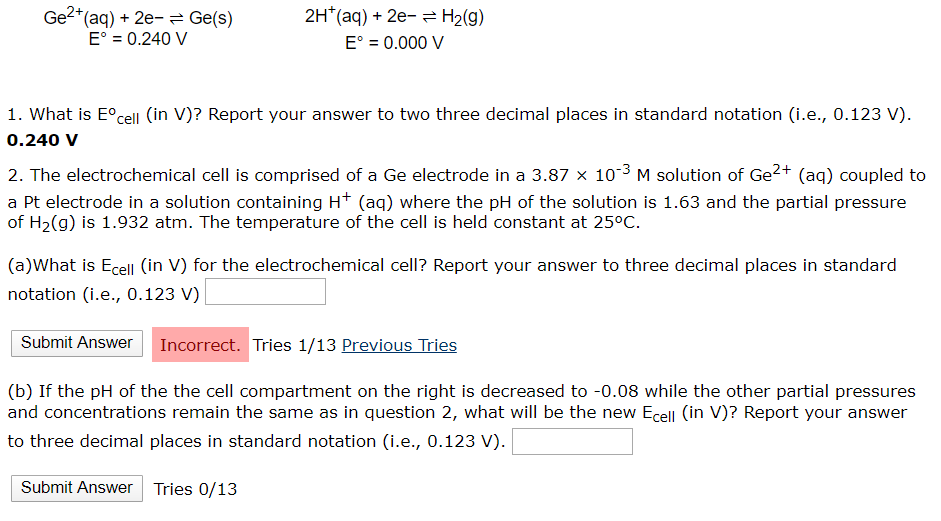 Solved The electrochemical cell is comprised of a Ge | Chegg.com