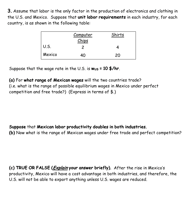 Solved Assume that labor is the only factor in the | Chegg.com