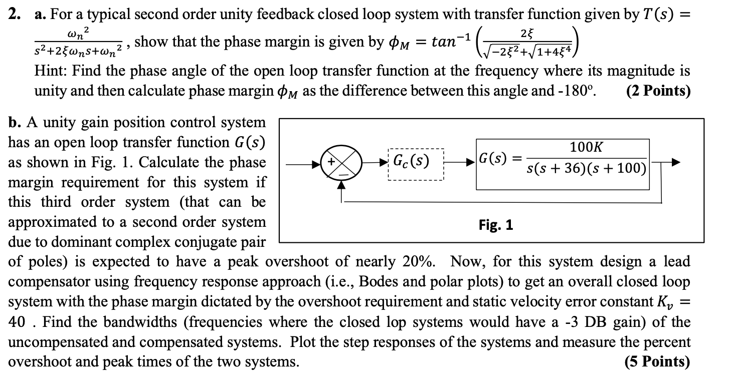 2. a. For a typical second order unity feedback | Chegg.com