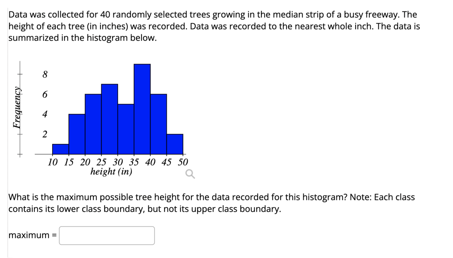 Solved Data was collected for 40 ﻿randomly selected trees | Chegg.com