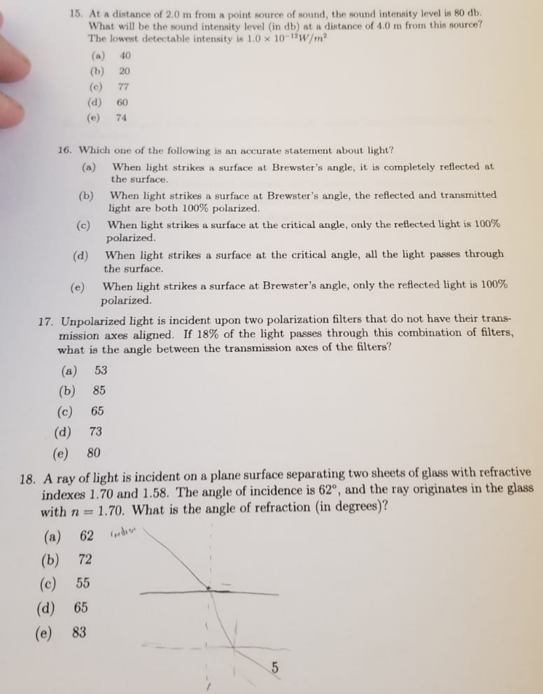 Solved 15. At a distance of 2.0 m from a point source of | Chegg.com