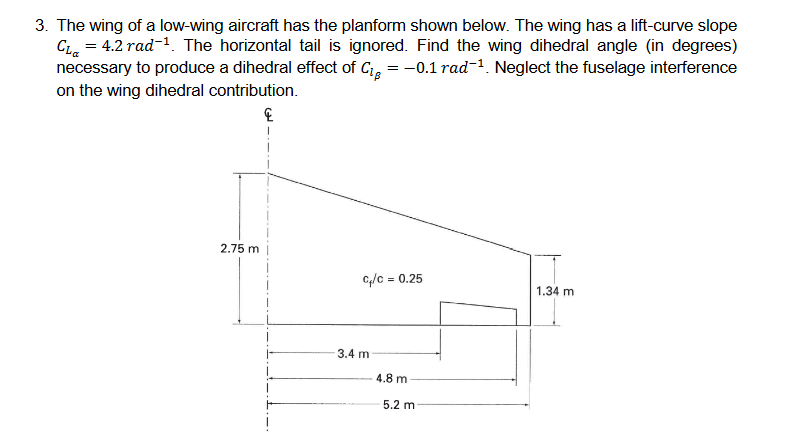 Solved 3. The wing of a low-wing aircraft has the planform | Chegg.com