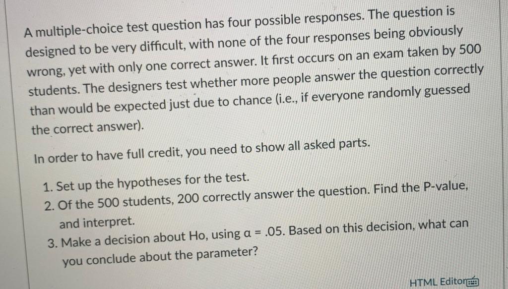 Solved A multiple-choice test question has four possible | Chegg.com
