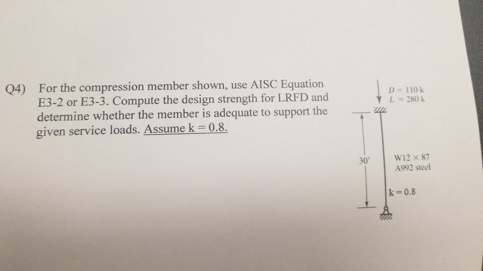 Solved Q4) For the compression member shown, use AISC | Chegg.com