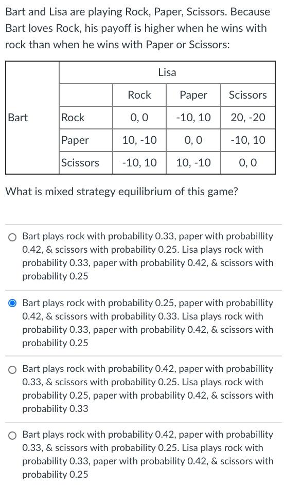 Bart and Lisa are playing Rock, Paper, Scissors. | Chegg.com