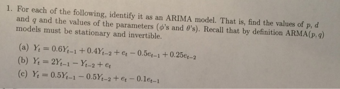 Solved For each of the following, identify it as an ARIMA | Chegg.com