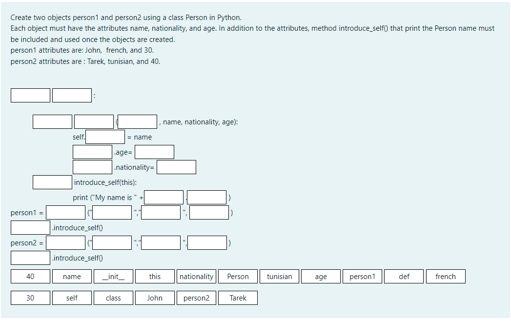 Solved Create two objects person 1 and person2 using a class | Chegg.com