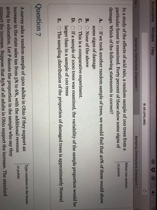 Solved Boo rks Window Help oli.cmu.edu rop Sampling | Chegg.com