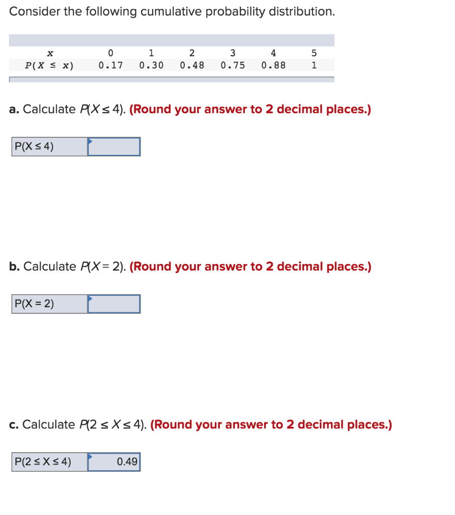 Solved Consider the following cumulative | Chegg.com