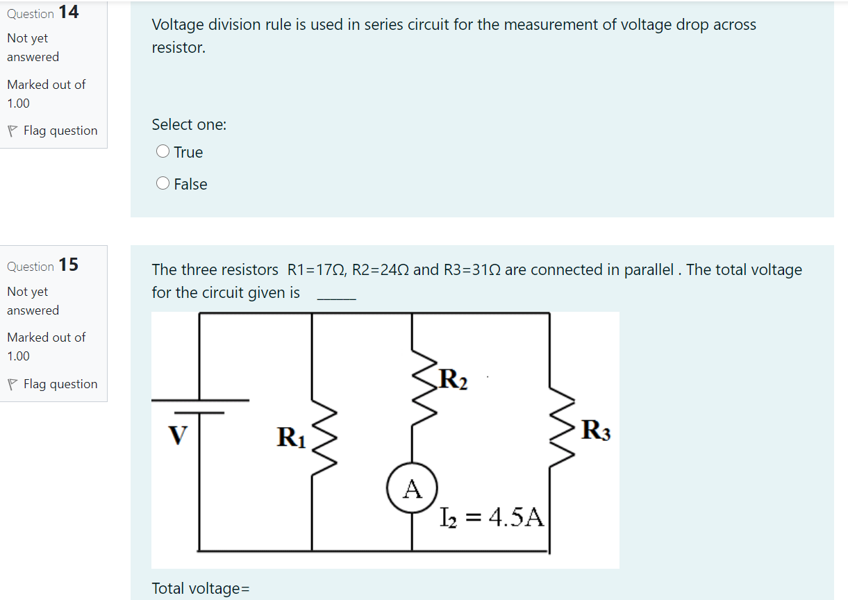 Solved Question 14 Not yet Voltage division rule is used in | Chegg.com