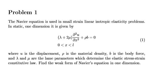 Problem 1 The Navier equation is used in small strain | Chegg.com