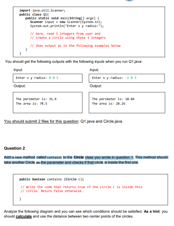Solved Question 1 Write a class called Circle with the | Chegg.com
