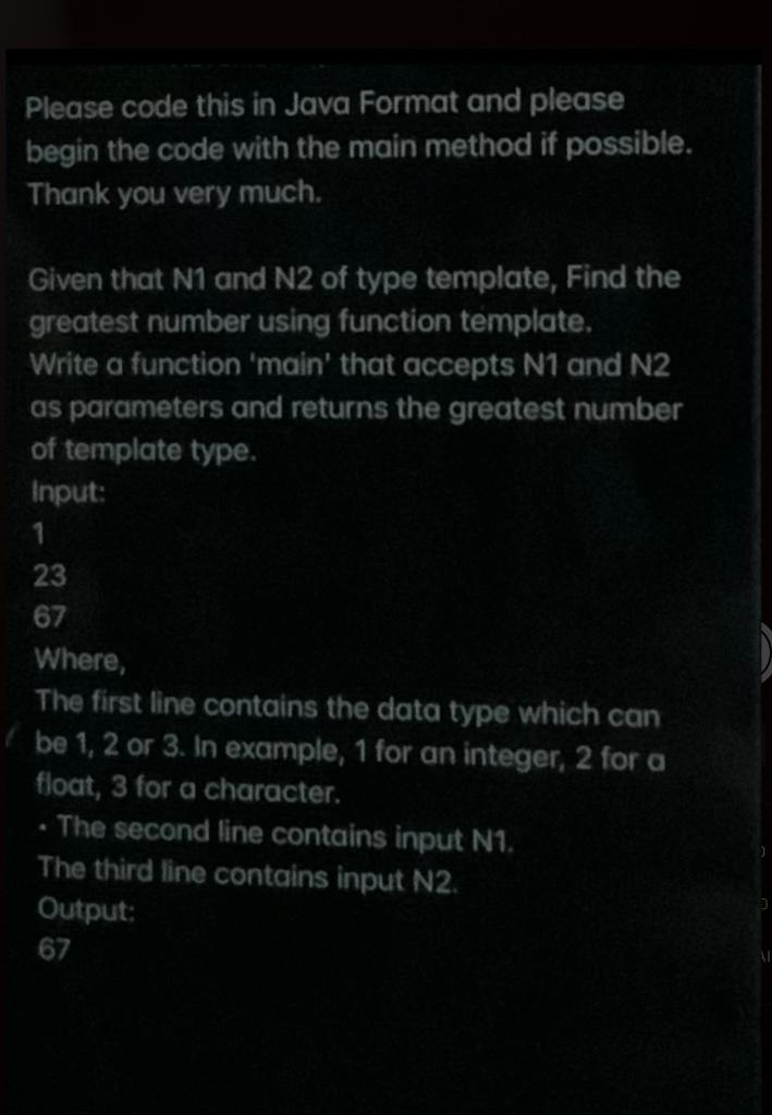 Solved Please code this in Java Format and please begin the | Chegg.com