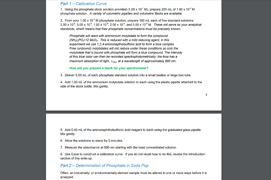 Solved Part 1- Calibration Curve 1. Using the phosphate | Chegg.com
