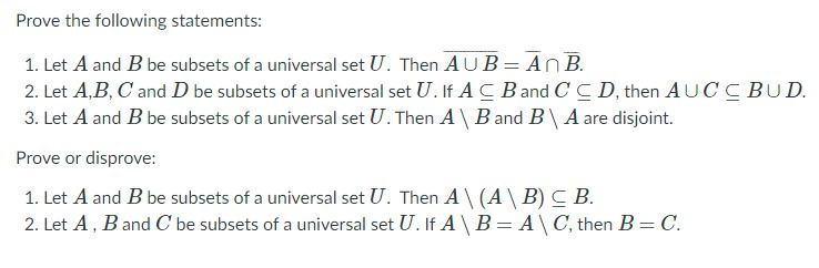Solved Prove the following statements: 1. Let A and B be | Chegg.com