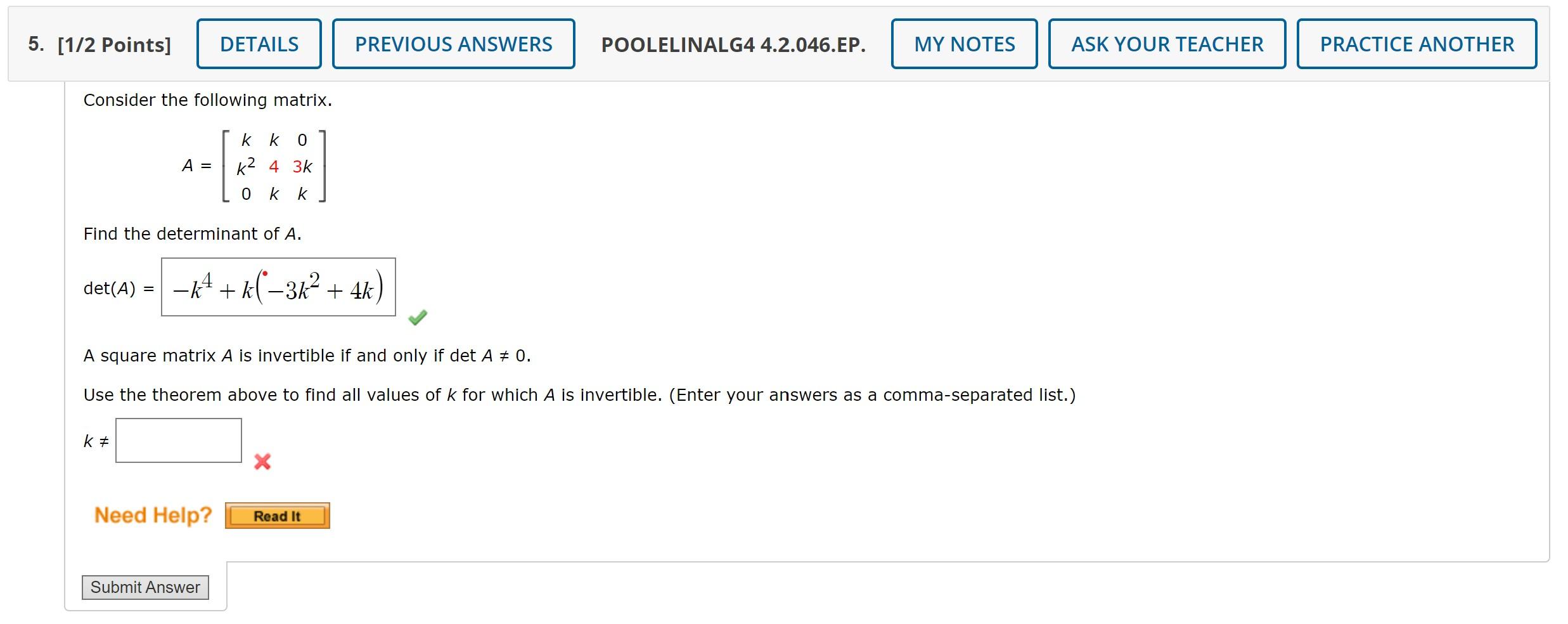 Solved 5. [1/2 Points] DETAILS PREVIOUS ANSWERS POOLELINALG4 | Chegg.com