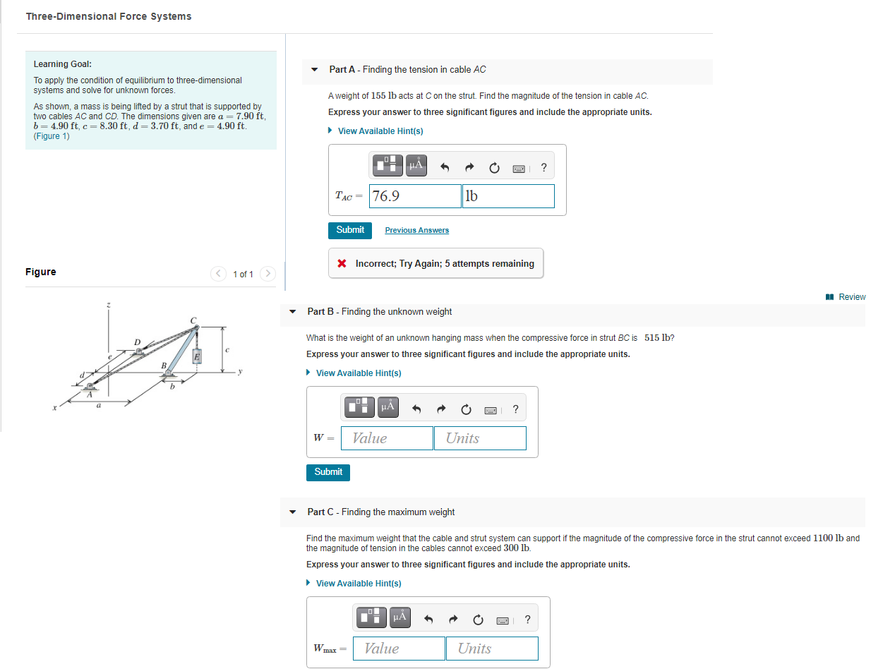 Solved Three-Dimensional Force Systems Part A - Finding the | Chegg.com