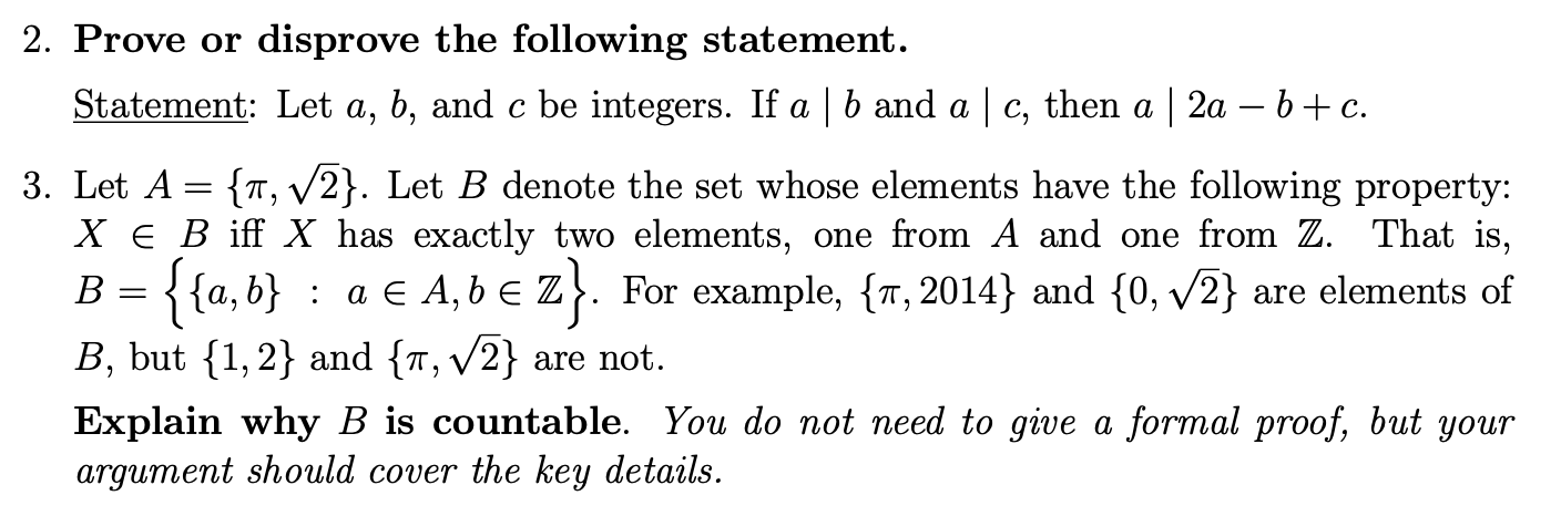 Solved 2. Prove or disprove the following statement. | Chegg.com