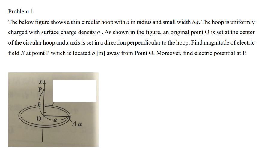 Solved Problem 1 The below figure shows a thin circular hoop | Chegg.com