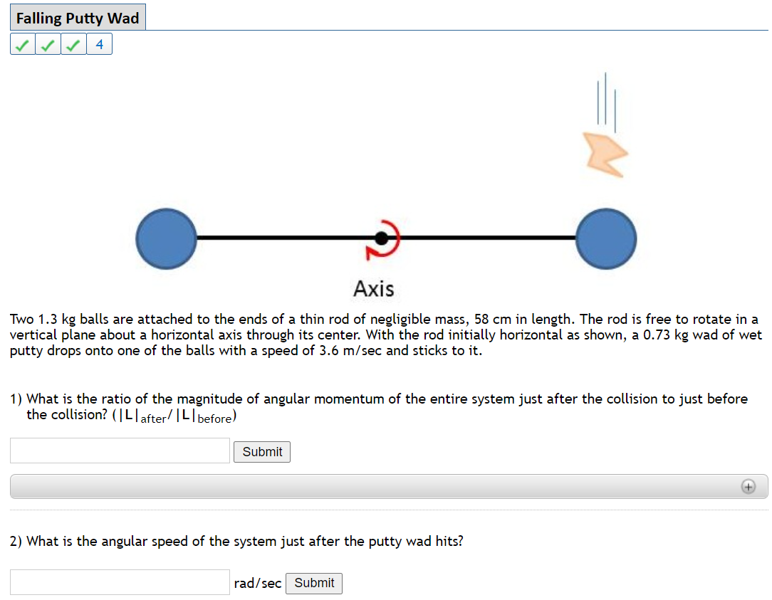 Solved Falling Putty Wad 4 N= Axis Two 1.3 kg balls are | Chegg.com