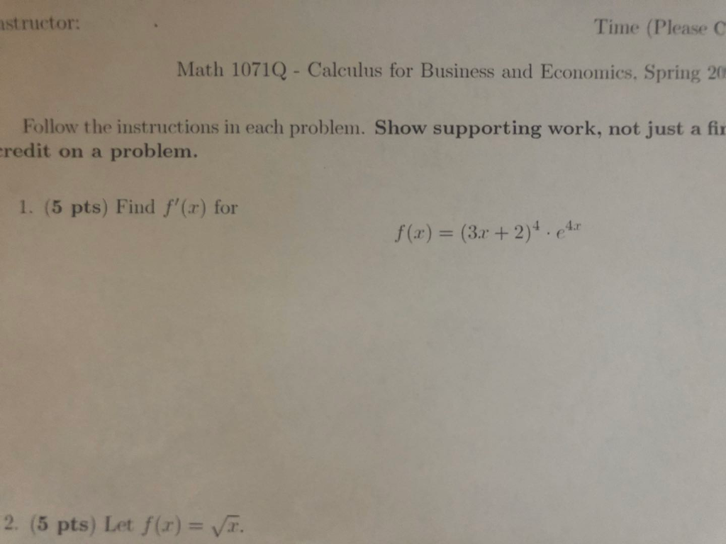 Solved astructor: Time (Please Math 1071Q - Calculus for | Chegg.com