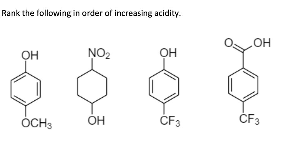 Solved Rank the following in order of increasing acidity. | Chegg.com