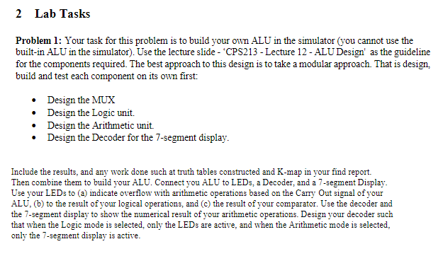 Solved Basically, create an ALU using LogiSim and follow the | Chegg.com