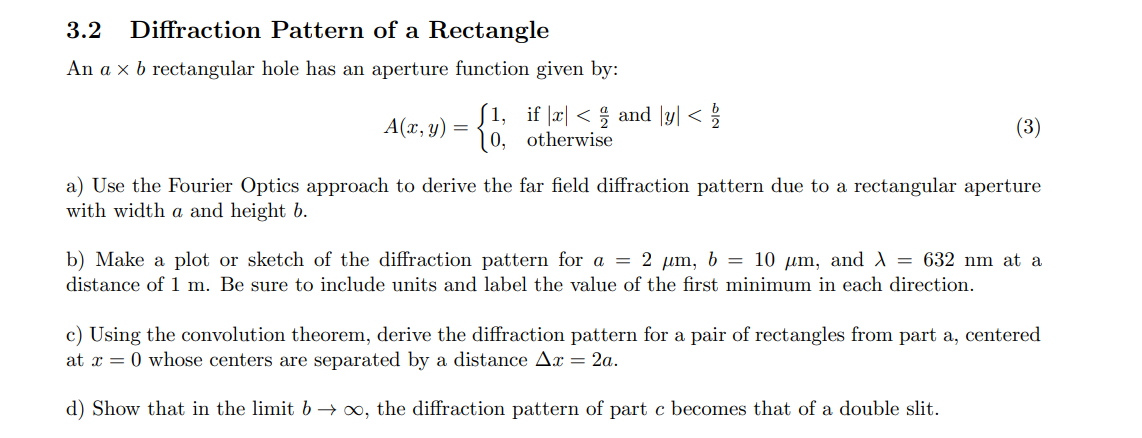 3.2 Diffraction Pattern of a Rectangle An a × b | Chegg.com