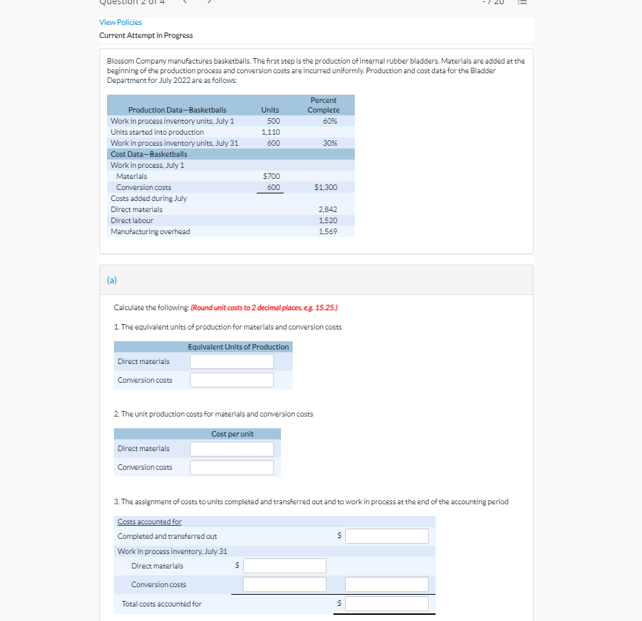 Solved - 20 View Policies Current Attempt in Progress | Chegg.com