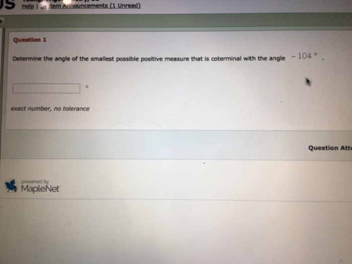 Solved Question 1 -104 Determine the angle of the smallest | Chegg.com