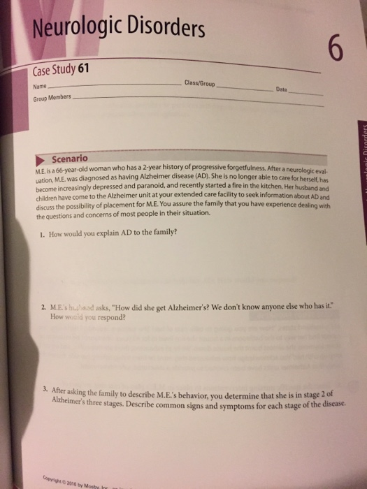 Solved Neurologic Disorders Case Study 61 Class/Group Name | Chegg.com