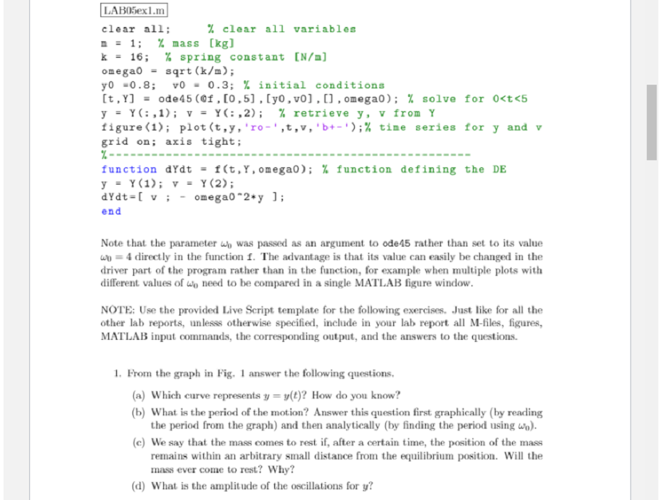 LAB05ex1.m clear all; % clear all variables m = 1; % | Chegg.com
