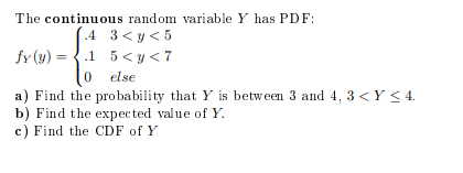 Solved The continuous random variable Y has PDF: | Chegg.com