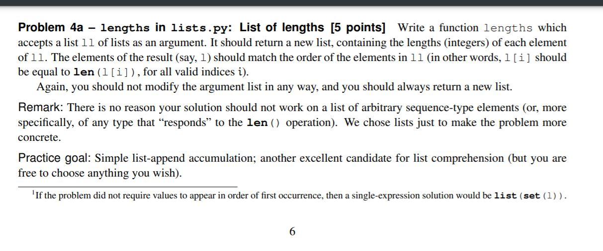 Solved Problem 4a - lengths in lists.py: List of lengths [5 | Chegg.com