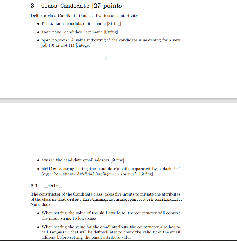 Solved 3 Class Candidate [27 points] Define a class | Chegg.com