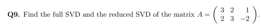 Solved Q9. Find the full SVD and the reduced SVD of the | Chegg.com