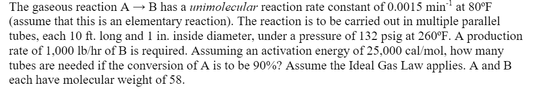 Solved The gaseous reaction A → B has a unimolecular | Chegg.com