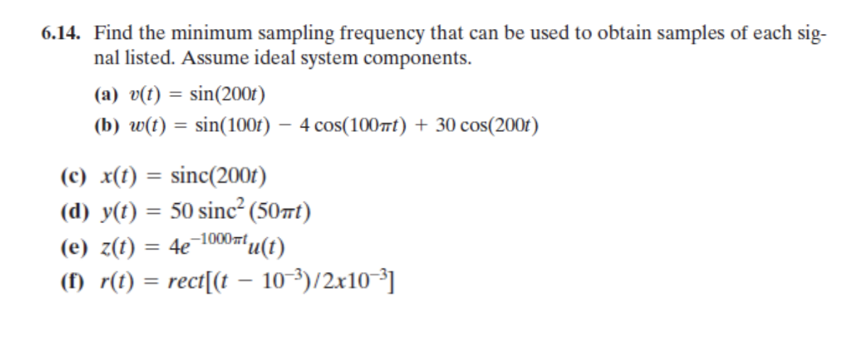 Solved 6.14. Find the minimum sampling frequency that can be | Chegg.com