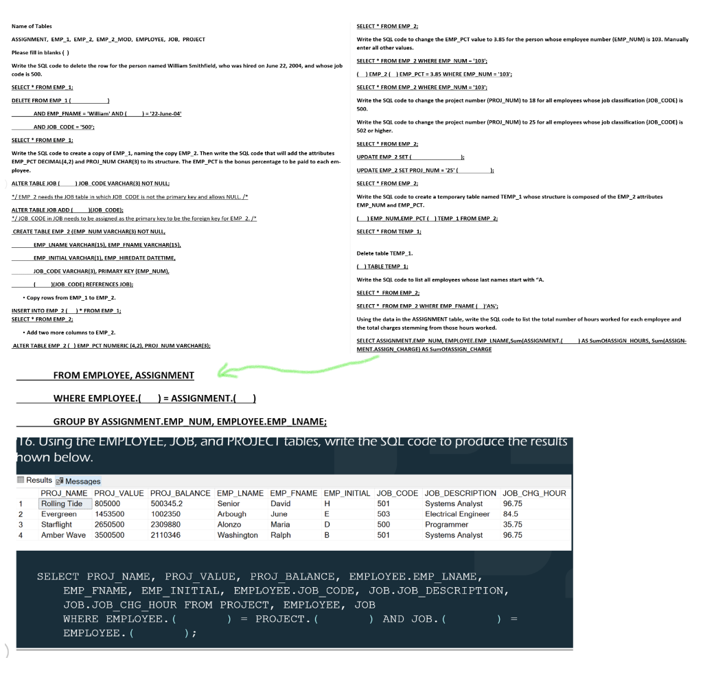 Name Of Tables Select From Emp 2 Write The Sql Code 