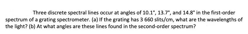 Solved Three Discrete Spectral Lines Occur At Angles Of